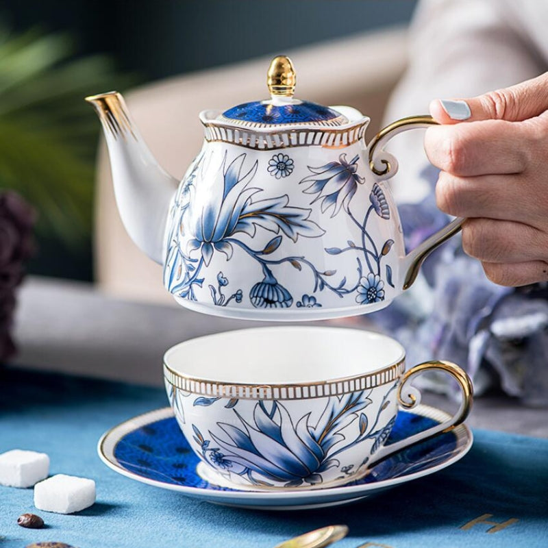 English Blue Floral Porcelain Tea for One Set – Elegant Teapot, Cup ...